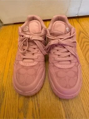 Coach | Shoes | Coach Pink Laceup Signature Logo Sneakers | Poshmark